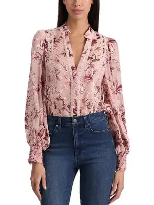 Alice + Olivia Arlette Lace Trim Blouse - Mystic Garden Rose
