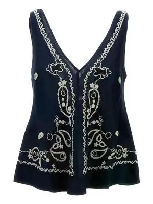 P.a.r.o.s.h Embroidered Linen Top - Blue