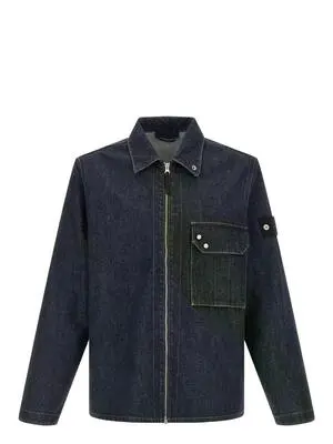STONE ISLAND Contrast-stitching Zip Denim Overshirt