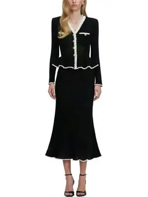 SELF-PORTRAIT Lace-trim Peplum Midi Dress - Black