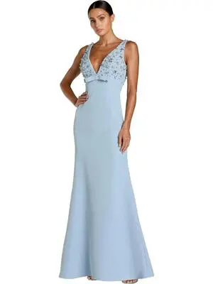 Mac Duggal Sleeveless Embellished Crepe Gown With Bow - Blue