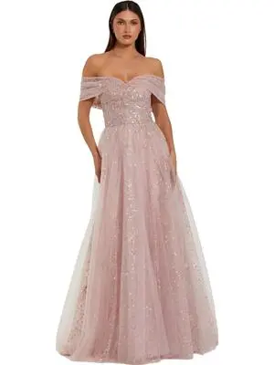 Mac Duggal Embroidered Tulle Off-the-shoulder Ball Gown - Dusty Rose