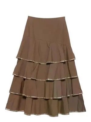 Sandro A-line Midi Skirt With Crystal Embellishments - Brown
