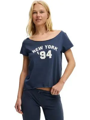 Cotton:on Off The Shoulder Tee Steely Blue Wash  New York
