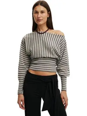 COTTON ON Everfine LS Batwing Knit Tonal Grey Stripe