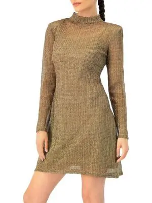IVONNE Short A-line Long Sleeve Dress - Gold