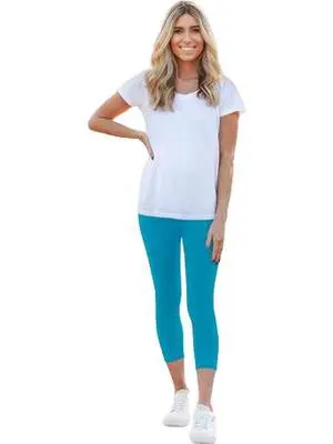 CITY THREADS 100% Cotton Comfortable Everyday Wear Capri Leggings - Turquoise