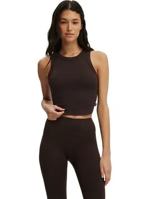 Cotton:on Active Rib Curved Hem Tank - French Roast Marle