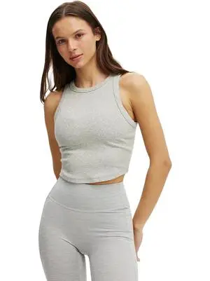 Cotton:on Active Rib Curved Hem Tank - Grey Marle