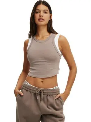 Cotton:on Active Rib Curved Hem Tank - Mocha Marle