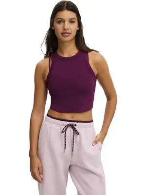 Cotton:on Active Rib Curved Hem Tank - Pickled Beet Marle