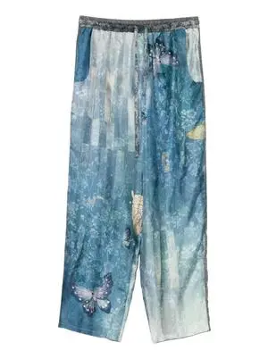 PIERRE-LOUIS MASCIA Butterfly Print Cropped Trousers - Blue