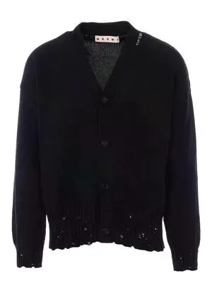Marni Cotton V-neck Cardigan With Embroidered Logo - Black