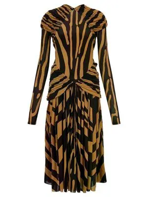 FERRAGAMO Ruched Zebra Jersey Midi Dress - Brown