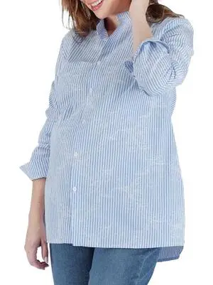 CACHE COEUR Cache Coeur Camille Striped Button-Up Maternity/Nursing Top With Embroidery