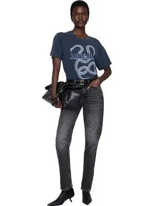 ANINE BING Lili Snake Tee - Washed Black