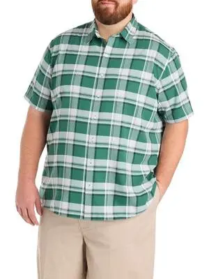 HARBOR BAY BY DXL Big & Tall Microfiber Plaid Sport Shirt - Green