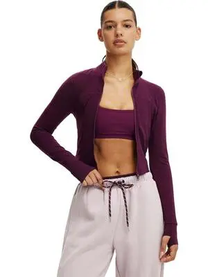 Cotton:on Active Ultra Soft Contour Long Sleeve Zip Through - Pickled Beet Marle