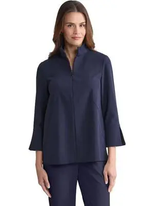 Ming Wang Deco Crepe Zip Front Blouse - Indigo