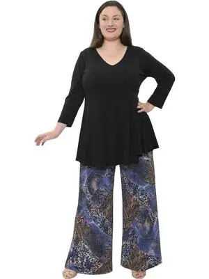 24SEVEN COMFORT APPAREL Animal Print Tunic Top And Palazzo Pant Set - Blue Multi