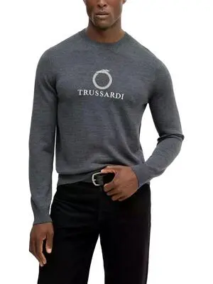 TRUSSARDI Logo Print Crewneck Sweater - Grey