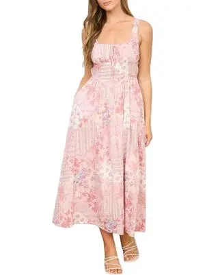BLU PEPPER Milkmaid Print Maxi Dress - Pink
