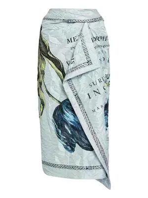 Erdem Draped Floral Print Midi Skirt - Blue