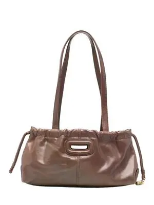 Maje Gathered Leather Shoulder Bag - Brown