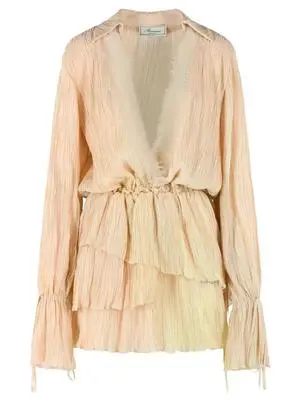 Blumarine Belted Pleated Mini Dress - Neutrals