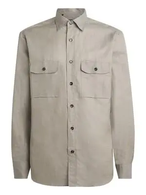 Brioni Cotton-linen Twin-pocket Shirt - Brown