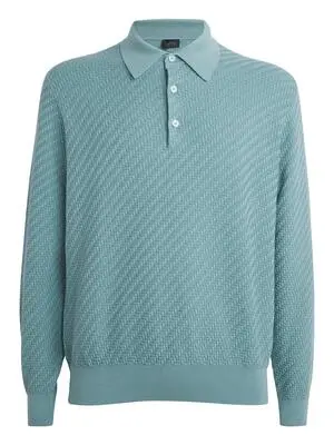 Brioni Cotton-silk-cashmere Woven Polo Shirt - Green