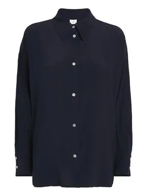 NOMADISSEM Shirred Silk Shirt - Navy