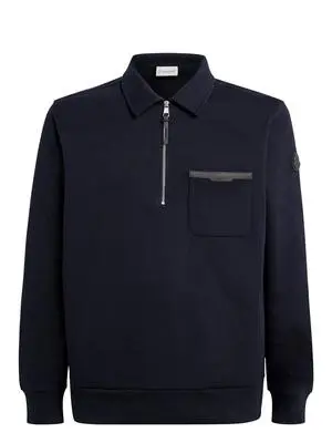 Moncler Cotton-blend Jersey Half-zip Sweater - Blue