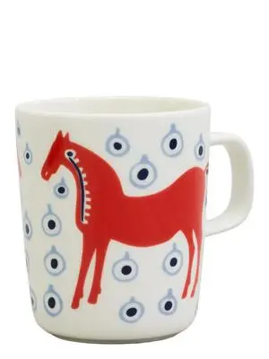 Marimekko Oiva Musta Tamma Mug - Off White/orange Red/blue