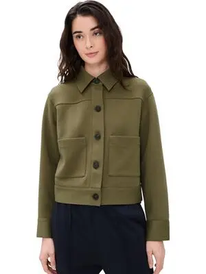 Vince Collared Cropped Jacket - Dark Olive Stone