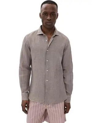 Fedeli Nick Linen Button Down Shirt - Mushroom