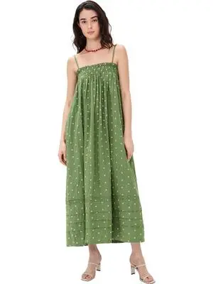 LA MAREGOLD Sammy Midi Dress - Solid Green W/ Pink Floral