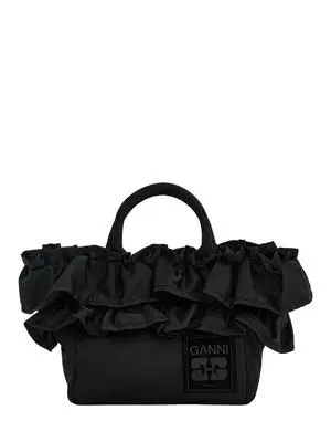 GANNI Mini Shopper Ruffle Bag - Black