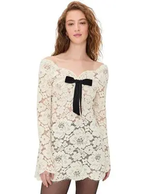 Retrofete Lace Mini Dress With Velvet Bow - Cream