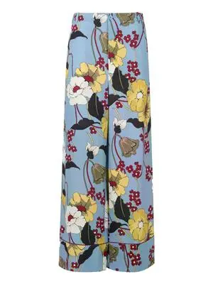 Marni Floral-print Satin Trousers - Blue