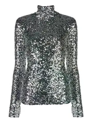 Patrizia Pepe Sequin Embellished High-neck T-shirt - Silver