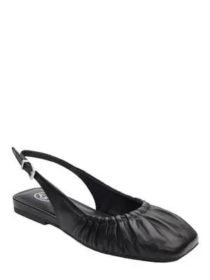 Ash Bibi Ruched Square Toe Slingback Flat - Black