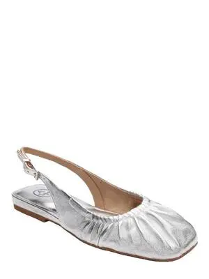 Ash Bibi Ruched Square Toe Slingback Flat - Silver