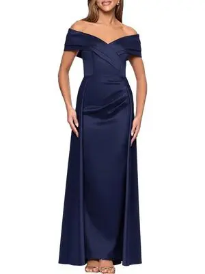 XSCAPE EVENINGS Off-the-shoulder Mikado Gown - Navy