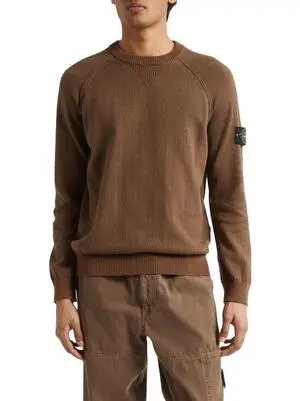 Stone Island Compass Logo Patch Organic Cotton Crewneck Sweatshirt - Umber