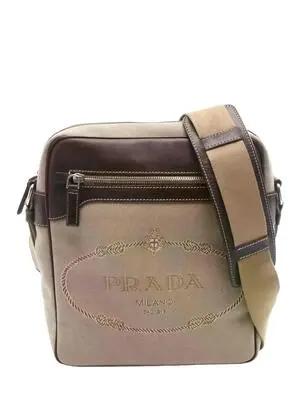 Prada 2010s Logo Jacquard Shoulder Bag - Neutrals
