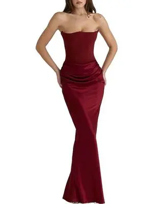 House Of Cb Persephone Strapless Corset Gown - Wine