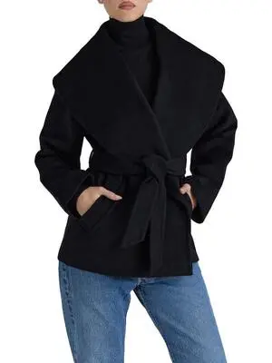 House Of Cb Shawl Collar Wool Blend Wrap Jacket - Black