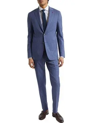 Isaia Capri Denim Effect Wool Blend Rigato Suit - Blue