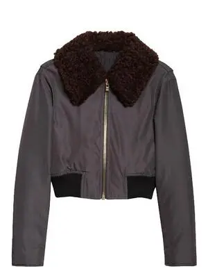 ALAÏA Nylon & Wool Aviator Jacket With Shearling Collar